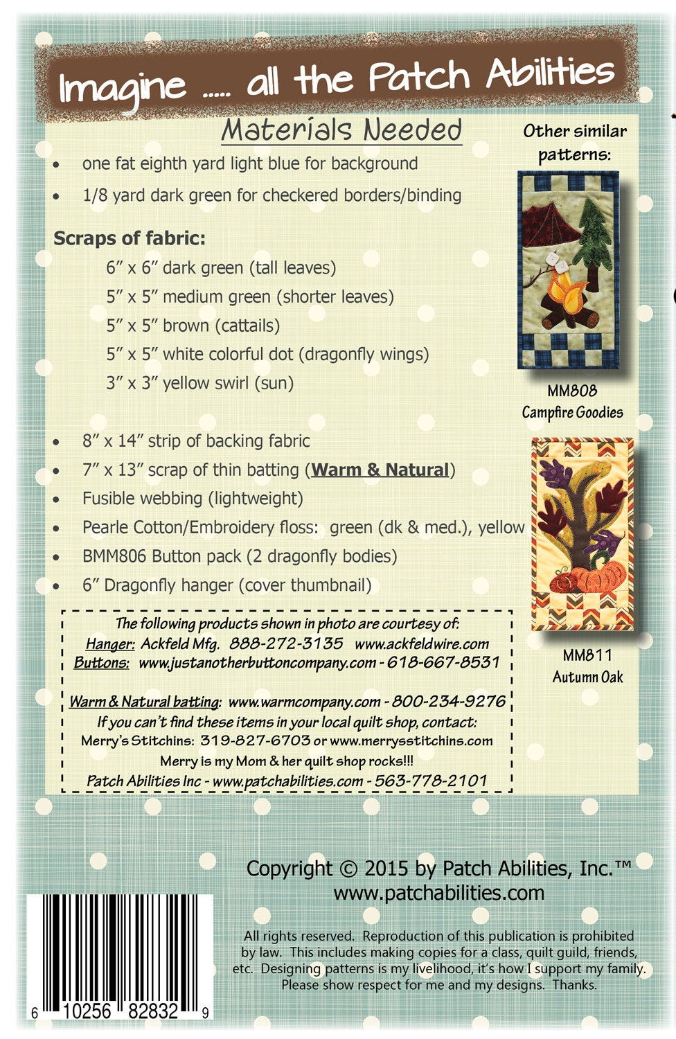 MM806 Dragonfly Garden Wall Hanging Instant PDF Sewing Pattern Download by Patch Abilities, Inc ...