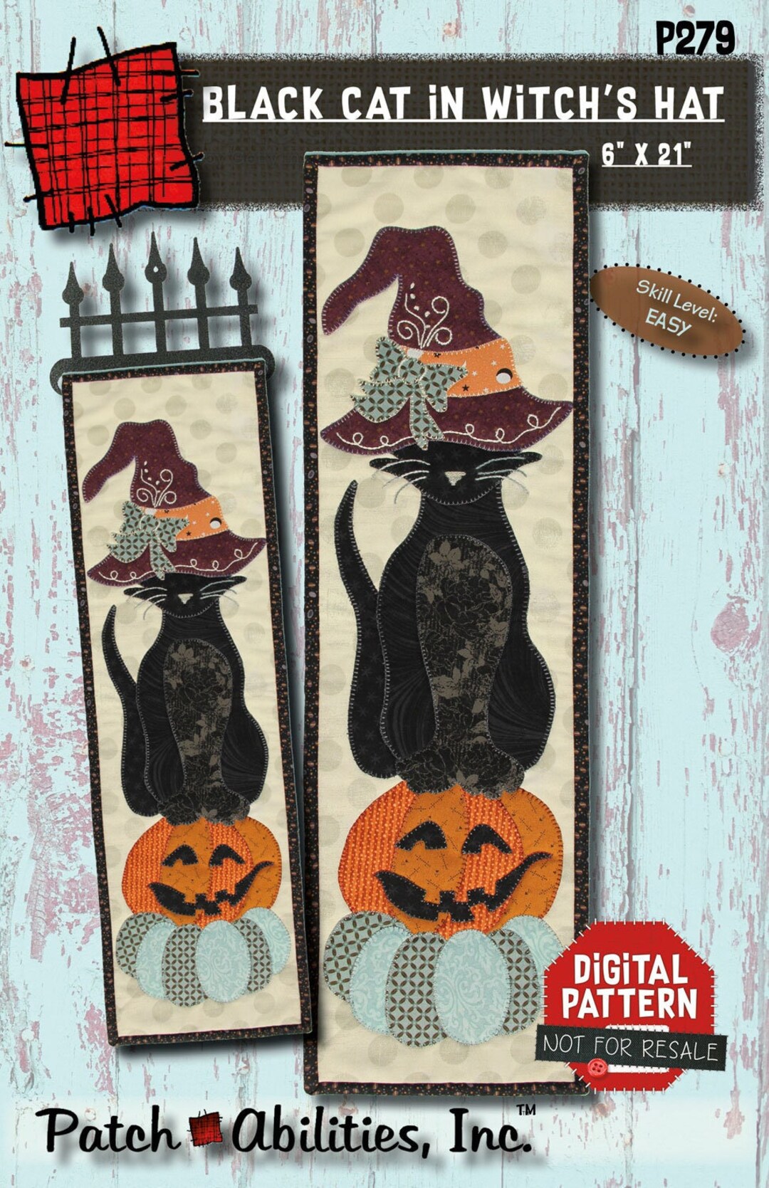 P279 Black Cat in Witch's Hat Wall Hanging Instant PDF Sewing Pattern ...