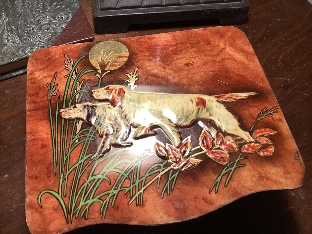 RARE Embossed Hinged Tin Hunting Dogs Setters Pheasant Deer Fawn 1940s ...