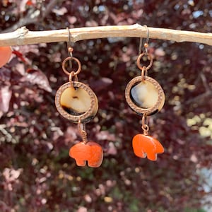 Tortoise Shell Red Jasper Bear Copper Drop Earrings - Etsy