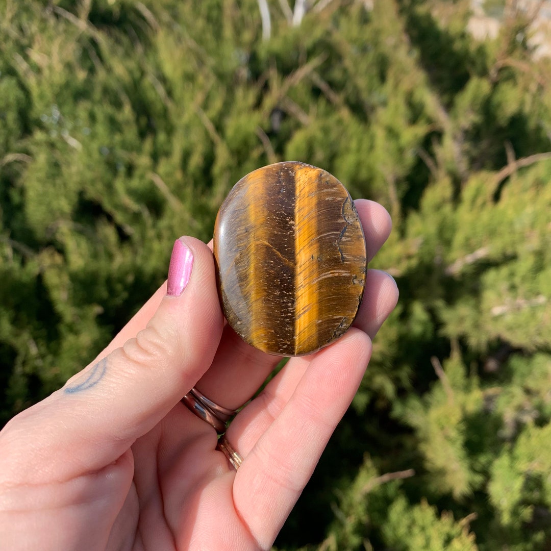 Tiger Eye Palm Stone Polished Flat Gemstone Crystal Healing - Etsy