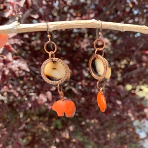 Tortoise Shell Red Jasper Bear Copper Drop Earrings - Etsy