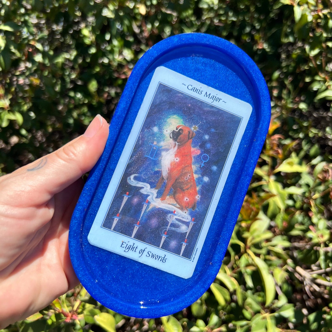 Boxer Dog Tarot Resin Tray, Eight of Swords Tarot Card Decorative ...