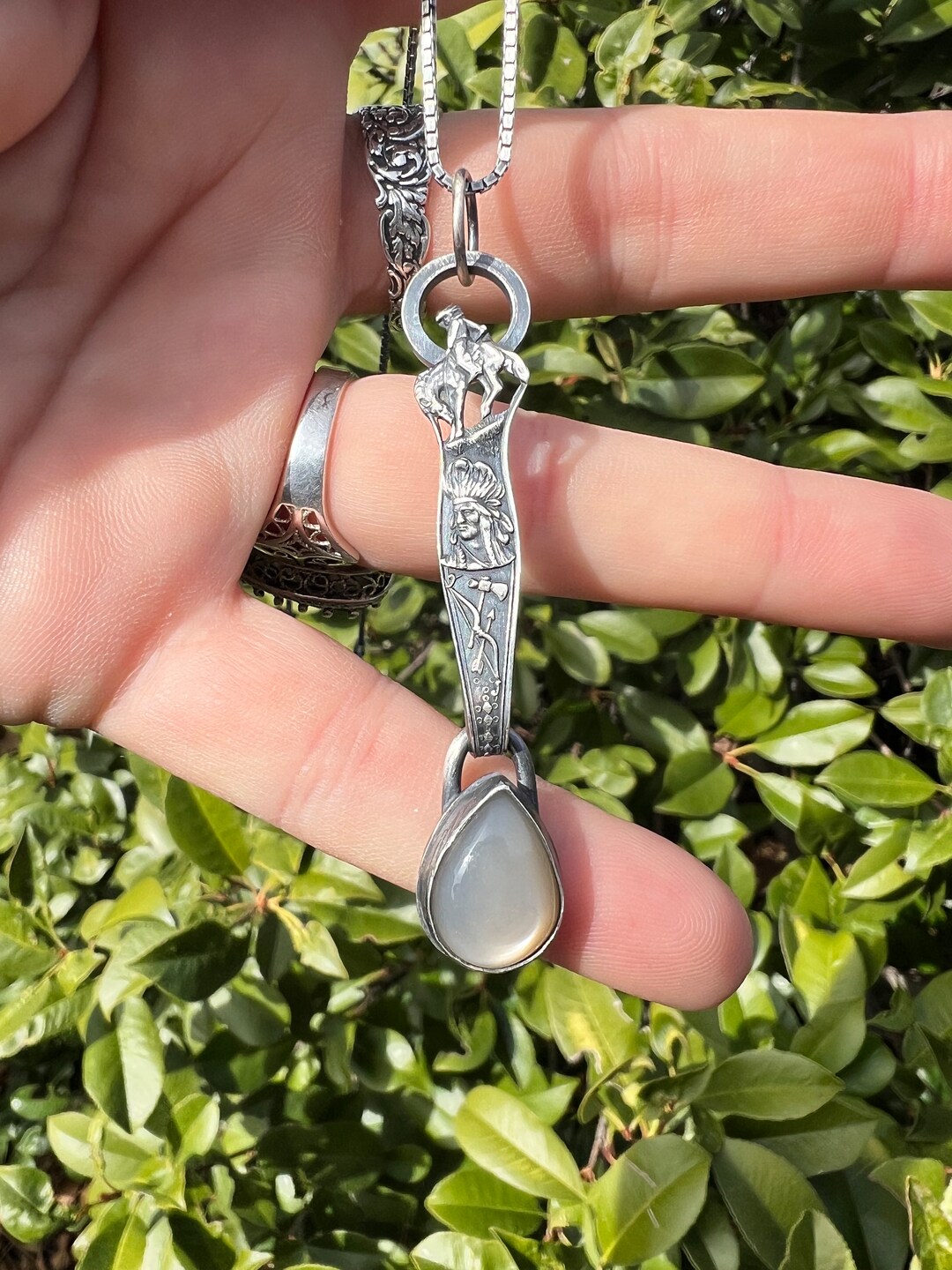 Native American Cowboy Spoon Pendant Moonstone Necklace - Etsy