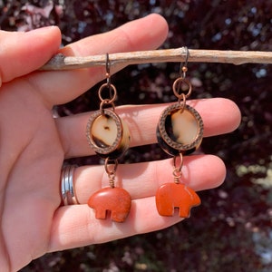 Tortoise Shell Red Jasper Bear Copper Drop Earrings - Etsy