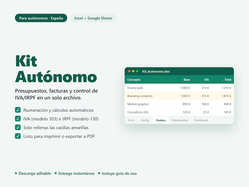 Excel Template for Self-employed Workers in Spain | Invoices, Quotes ...