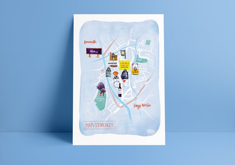 Stirchley, Birmingham Illustrated Map, A3 - Etsy
