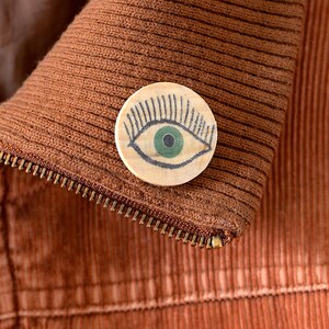Eyes Buttons, Lapel Pins, Handmade Wooden Eye Art Badges, Pinback ...