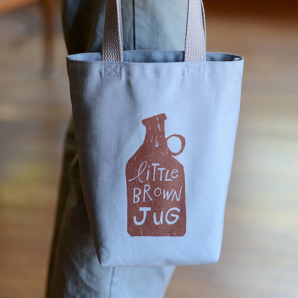 Little Brown Jug Growler Bag Grey Screen Printed Canvas - Etsy