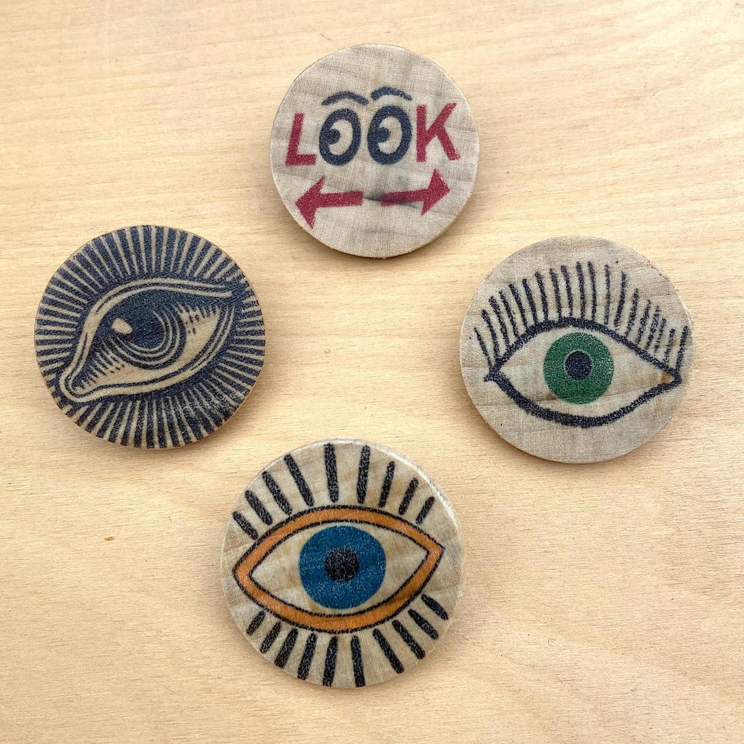 Eyes Buttons, Lapel Pins, Handmade Wooden Eye Art Badges, Pinback ...