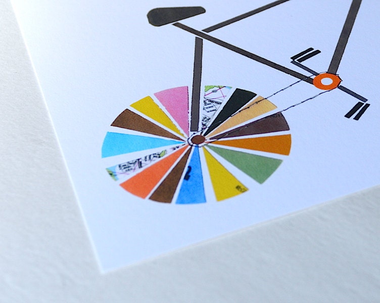 Recycled Bicycle Print, Original Bicycle Art Print, Colorful Home Decor ...