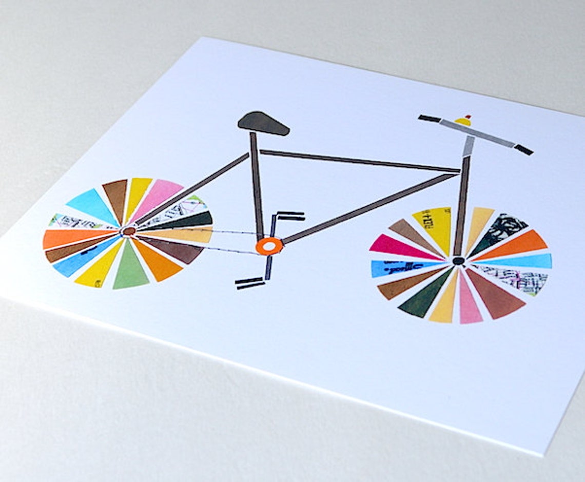 Recycled Bicycle Print, Original Bicycle Art Print, Colorful Home Decor ...