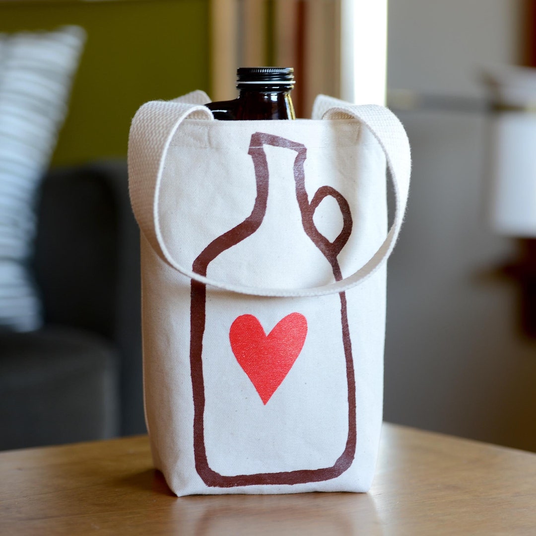 Beer Love Growler Bag, Screen Printed Canvas Growler Tote, Growler ...