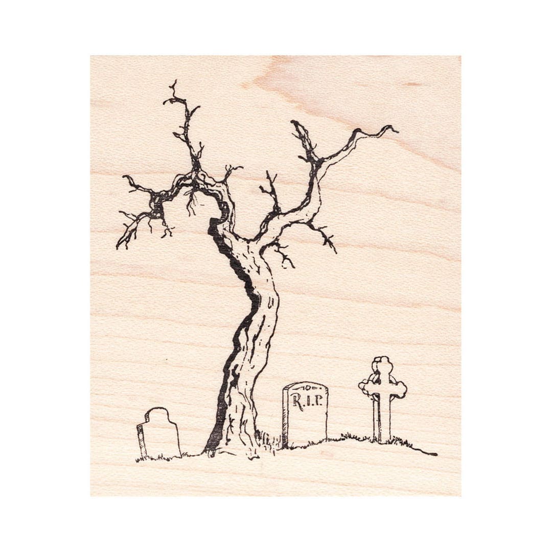 Cemetery 1558J Graveyard Rubber Stamp, Halloween Stamping - Etsy