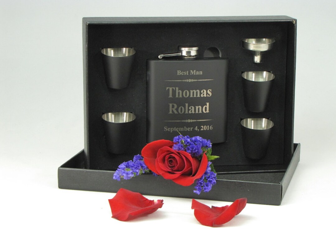 1 Personalized Best Man Gift, Groomsmen Gift, Engraved Flask Set ...