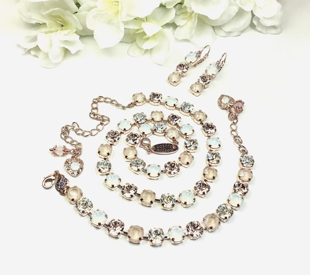 Austrian Crystal Bridal Jewelry Set, Ivory Cream, White Opal, Silk - Etsy