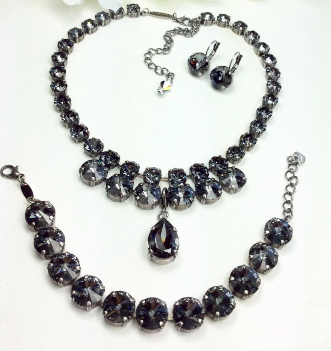 Silver Night Austrian Crystal Necklace & Bracelet – Handmade Formal ...