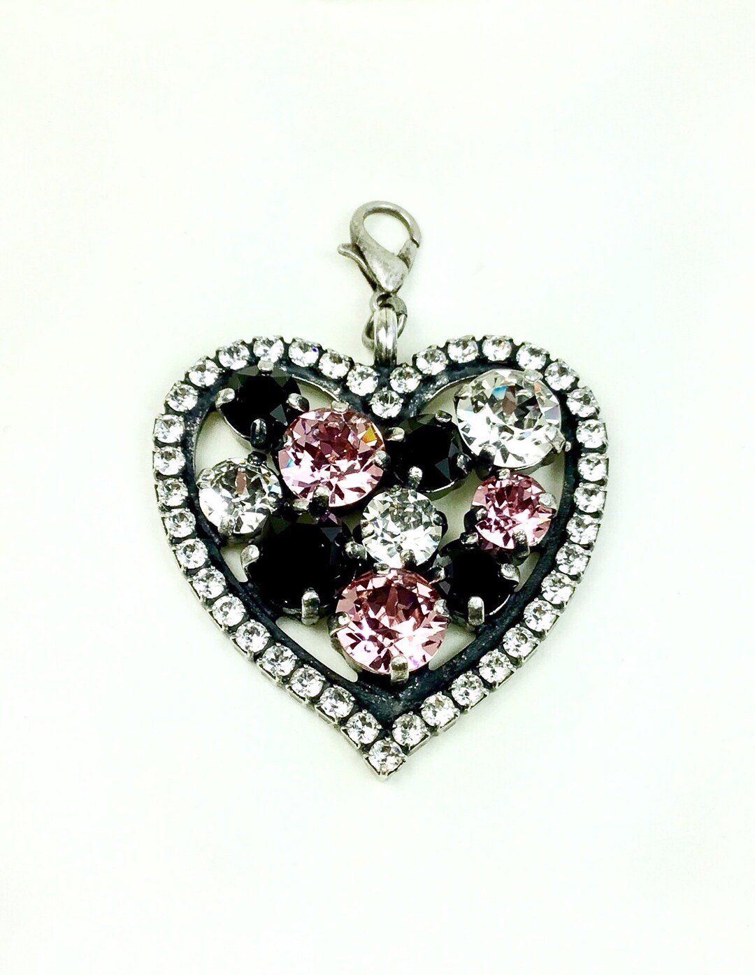Austrian Crystal - Heart Shaped - Add-on Charm - Light Rose, Jet ...