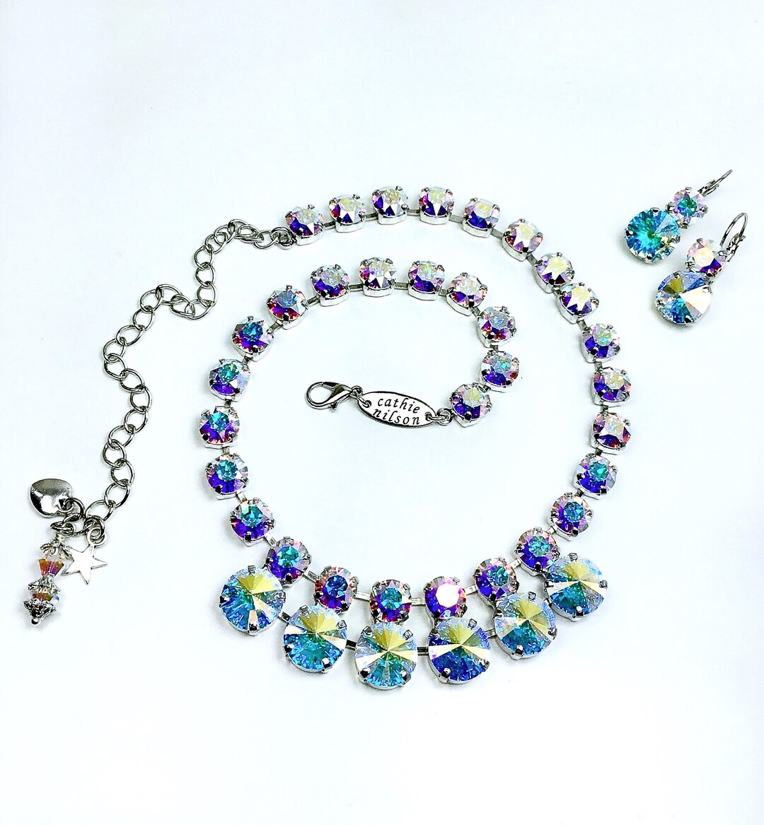 Aurora Borealis Austrian Crystal Necklace – Handmade Rhodium Jewelry - Etsy