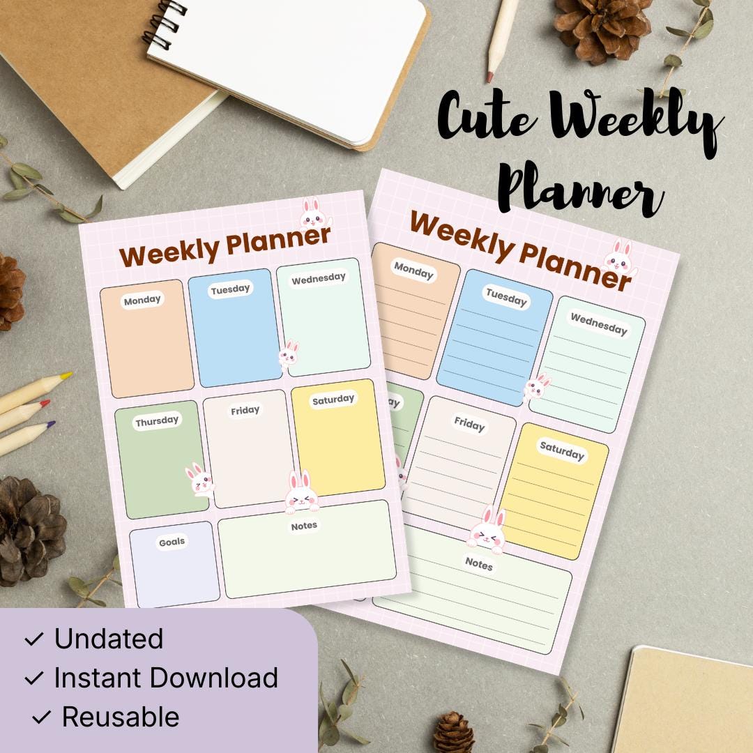 Weekly Planner Printable PDF | Bunny Theme | Lined & Unlined Planner ...