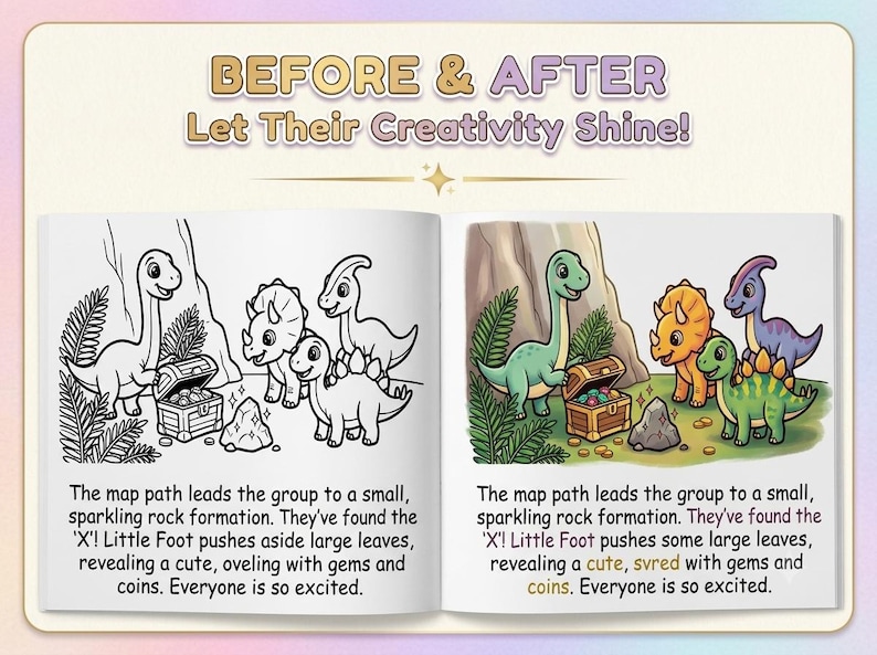 Cute Dinosaur Coloring Book for Kids Ages 4-8, Kawaii Dinosaur Coloring ...