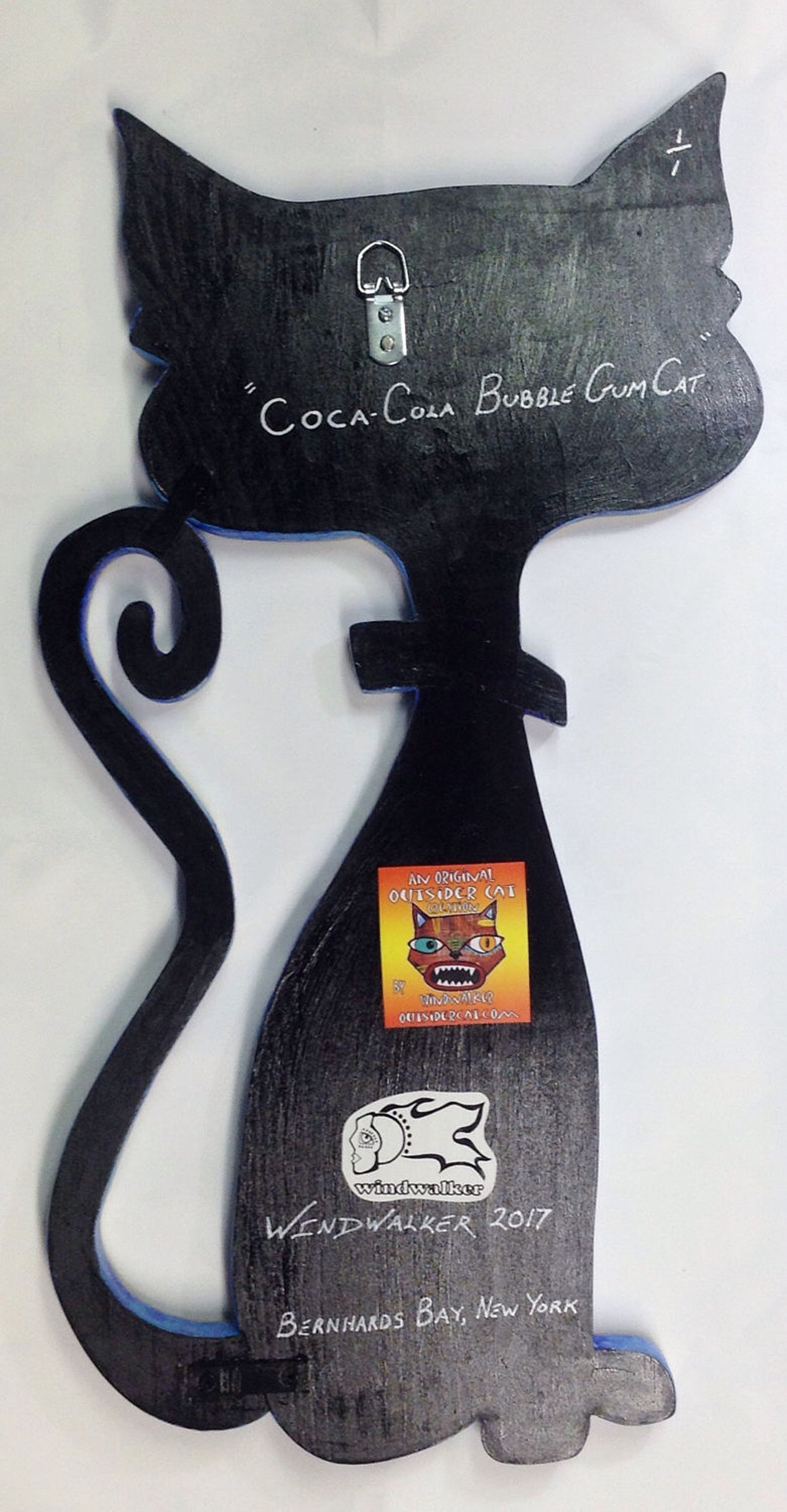 Coca-cola Bubble Gum Cat, Funky Outsider Folk Art Large Cat Wall Decor ...