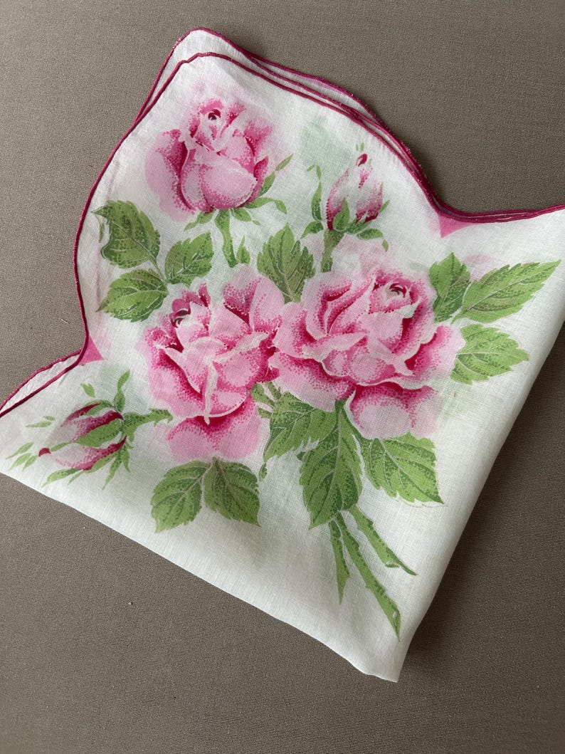 HANDKERCHIEF, Vintage-inspired Floral Handkerchief | Delicate Lace Trim ...
