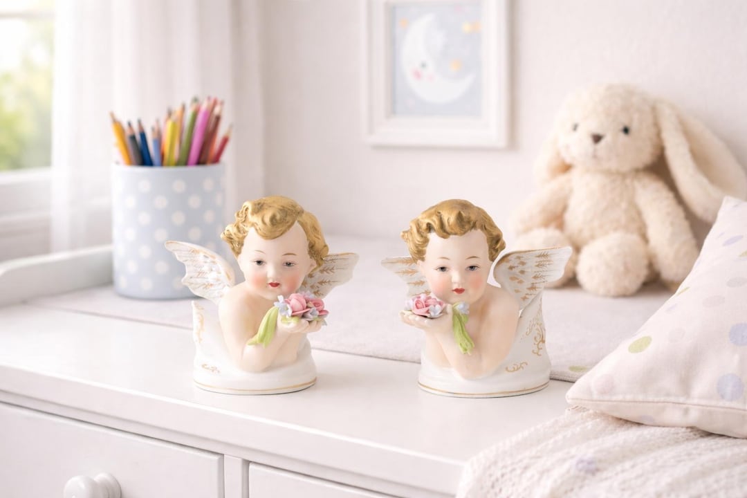 BUST FIGURINES, Lefton Porcelain Cherub Bust Figurines: Hand-painted ...