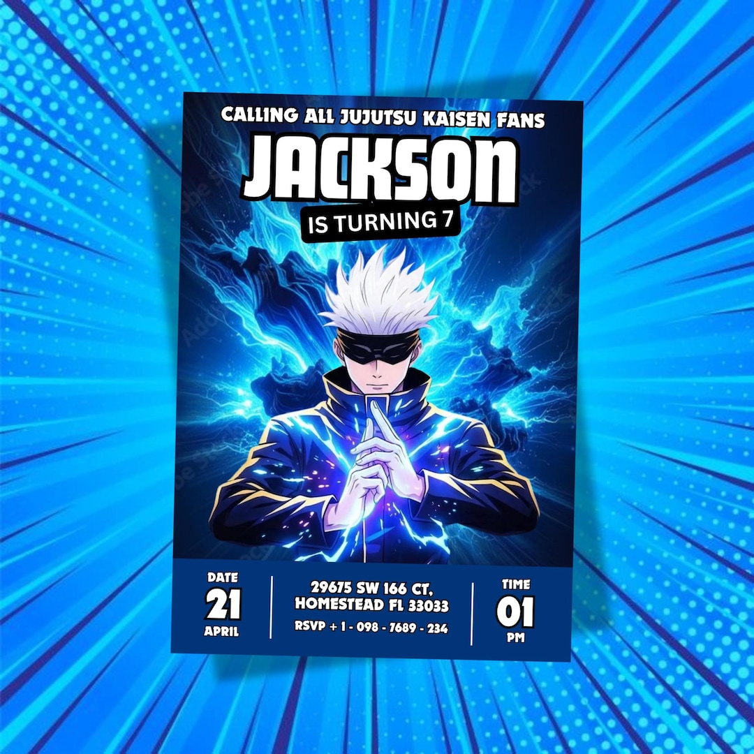 Jujutsu Kaisen Gojo Birthday Invitation Template - Anime Sorcerer Party ...