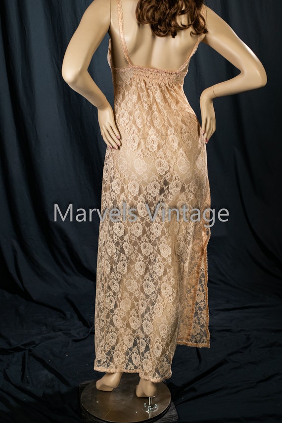 Vintage Glydons Pink Sheer Lace Robe and Gown Set Siz… - Gem