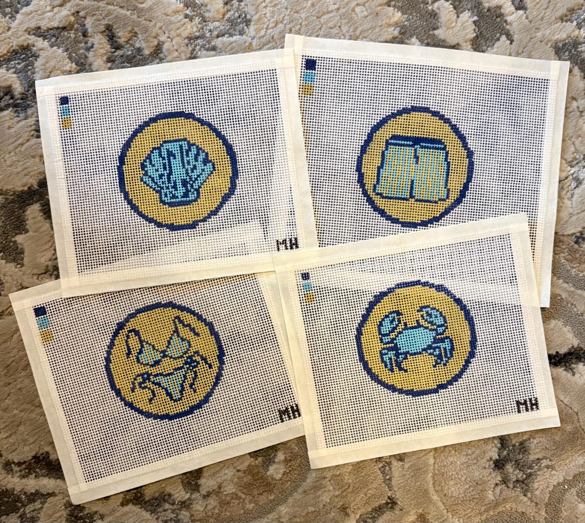 Hand-painted Shell Needlepoint Canvas (3"x3") - Etsy