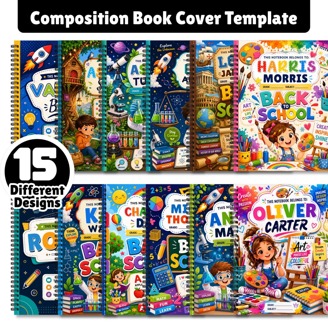 Composition Notebook Cover Template, Editable Canva Composition ...