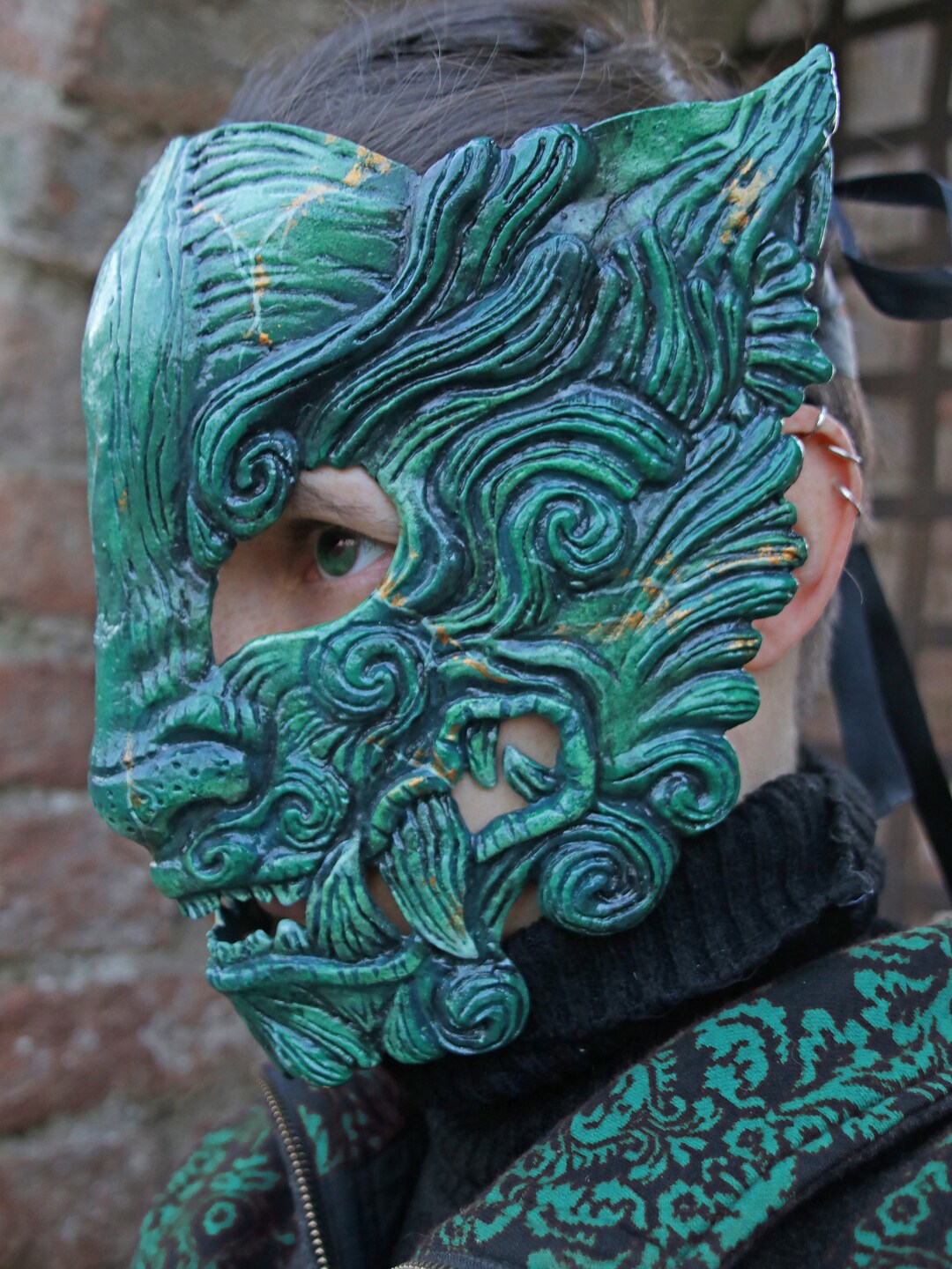 MADE TO ORDER - Jade Oni Mask Japanese Demon Ogre Beast Tiger Cosplay ...