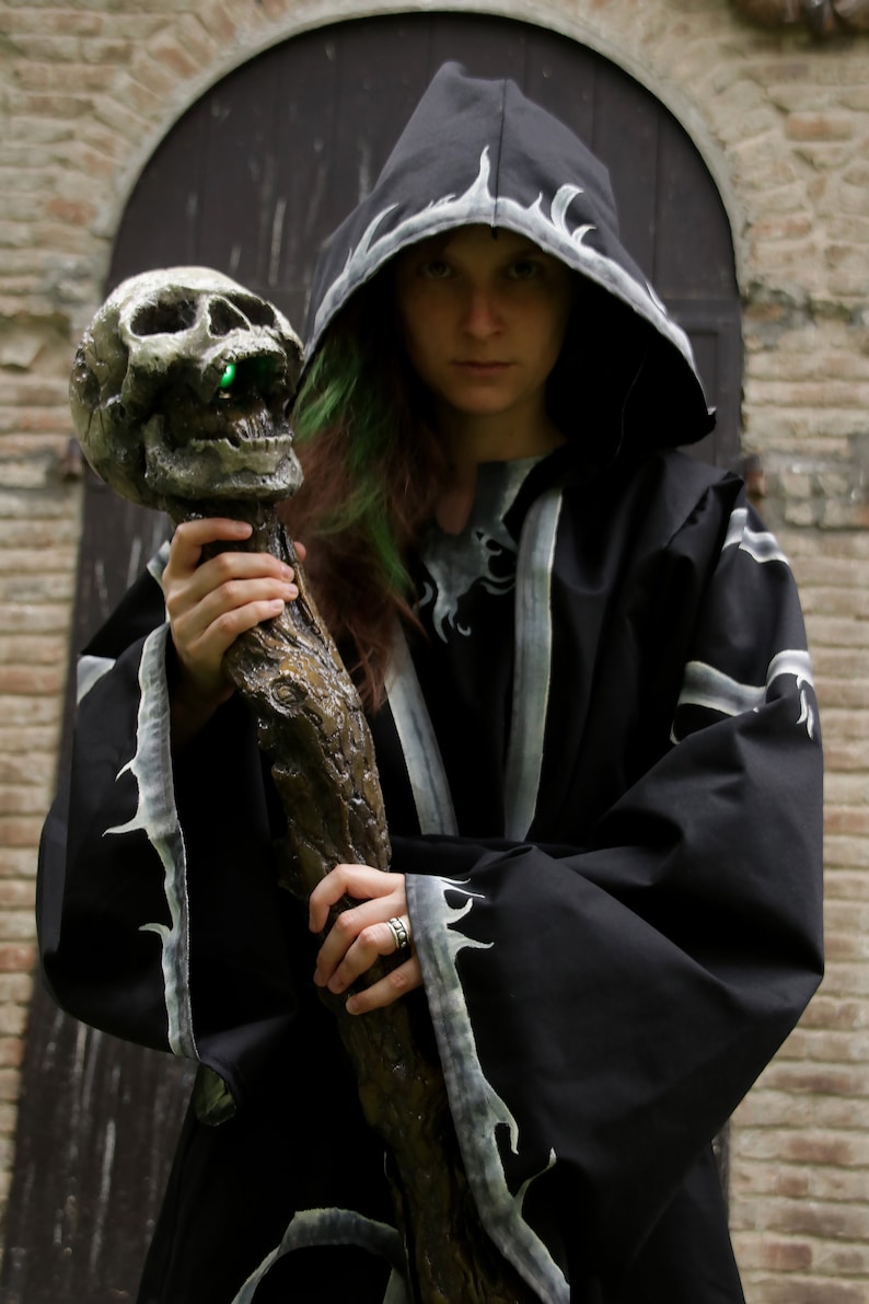 MADE TO ORDER black necromancer dress robe tunic cape hood | Etsy