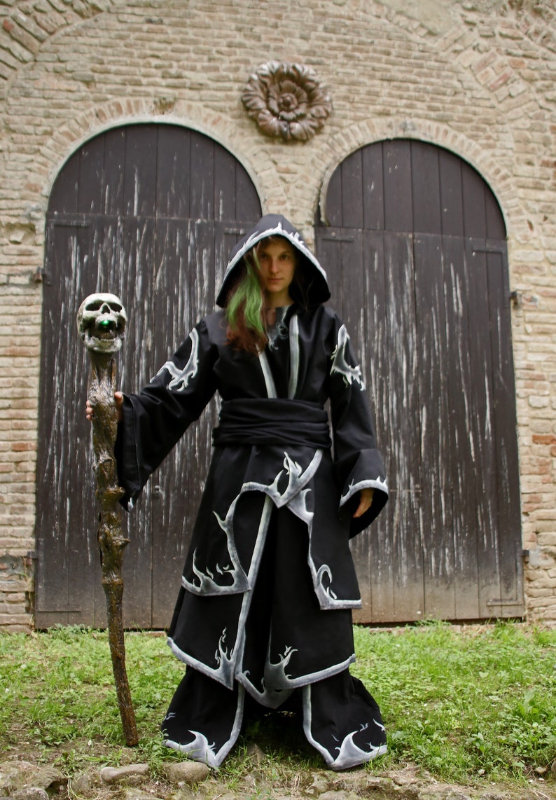 MADE TO ORDER black necromancer dress robe tunic cape hood | Etsy