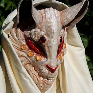 MADE TO ORDER Kitsune Mask Japanese Pearl White Fox Yokai Beast Costume ...