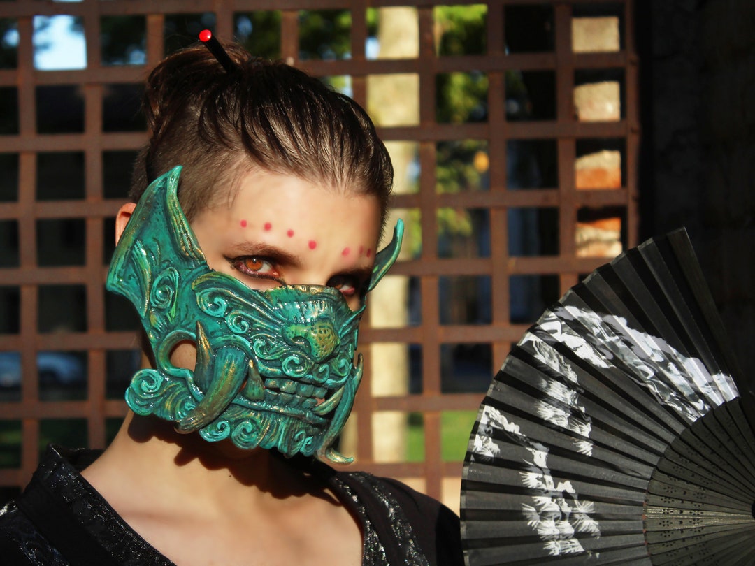 READY TO SHIP Half Mask Oni - Japanese Demon Foam Cosplay Larp - Etsy