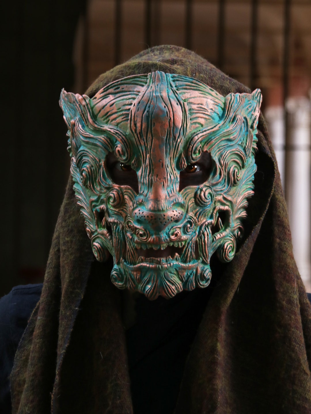 MADE TO ORDER - Copper Green Oni Mask Japanese Demon Ogre Cosplay Larp ...