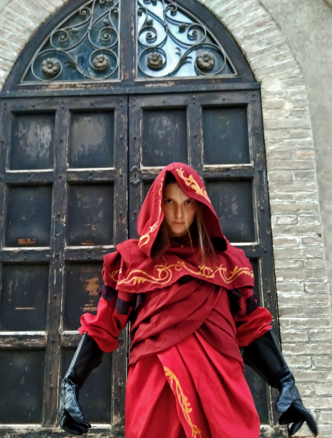 MADE TO ORDER Red Wizard Robe Costume Tunic Dress Cape Hood - Etsy