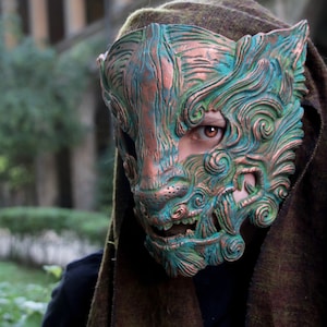 MADE TO ORDER - Copper Green Oni Mask Japanese Demon Ogre Cosplay Larp ...
