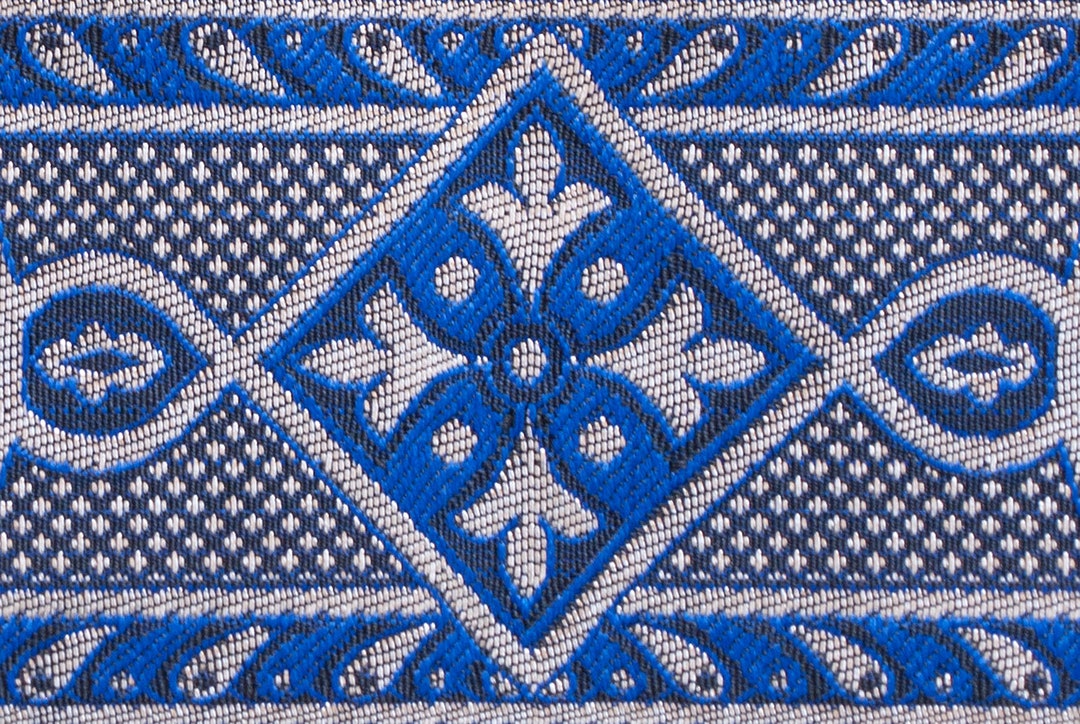 2 3/8" Jacquard Trim. Medieval Style Royal Blue & Silver Vestment ...