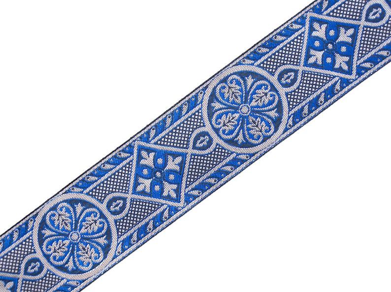 2 3/8" Jacquard Trim. Medieval Style Royal Blue & Silver Vestment ...