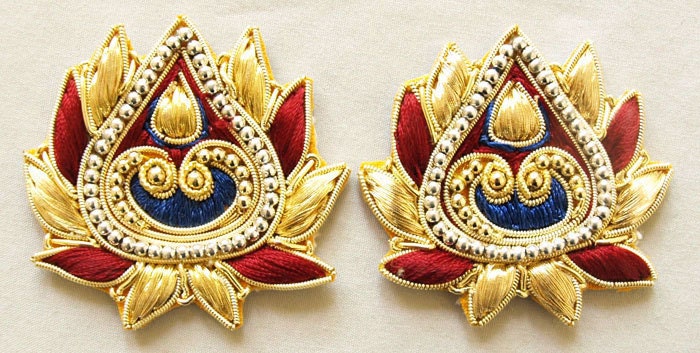 2 Hand-embroidered Appliques. Burgundy Deep Blue Gold. With - Etsy