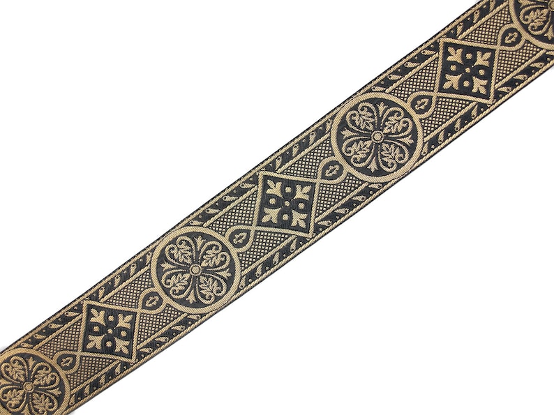 2 3/8" Wide Jacquard Trim Medieval Style Black & Gold Church Vestment 3 ...