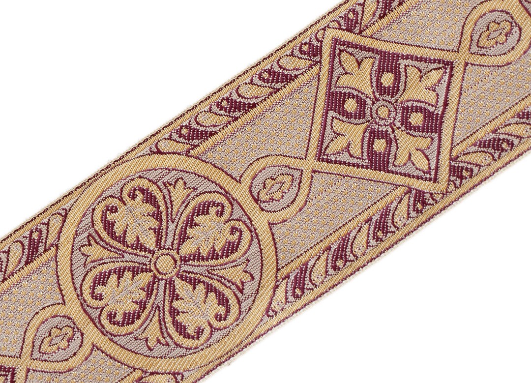 2 3/8" Jacquard Trim Medieval Style Burgundy Taupe Gold Vestment Sewing ...
