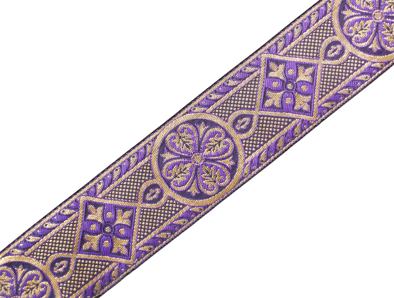 2 3/8" Wide Jacquard Trim Medieval Style Purple & Gold Church Vestment ...