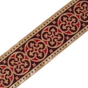 3 Yards. Jacquard Trim. Very Wide, Red & Gold Ribbon, Braid. Historic ...