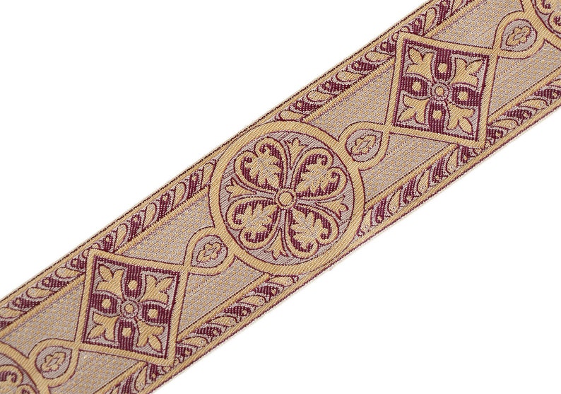 2 3/8" Jacquard Trim Medieval Style Burgundy Taupe Gold Vestment Sewing ...
