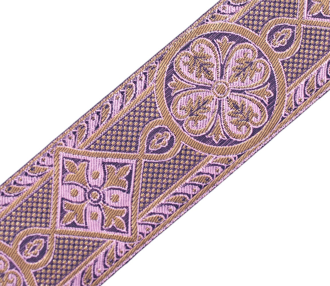 2 3/8" Jacquard Trim. Medieval Style. Rose Gold Burgundy Vestment ...
