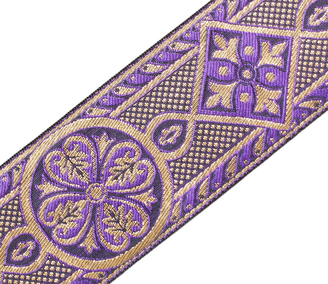 2 3/8" Wide Jacquard Trim Medieval Style Purple & Gold Church Vestment ...